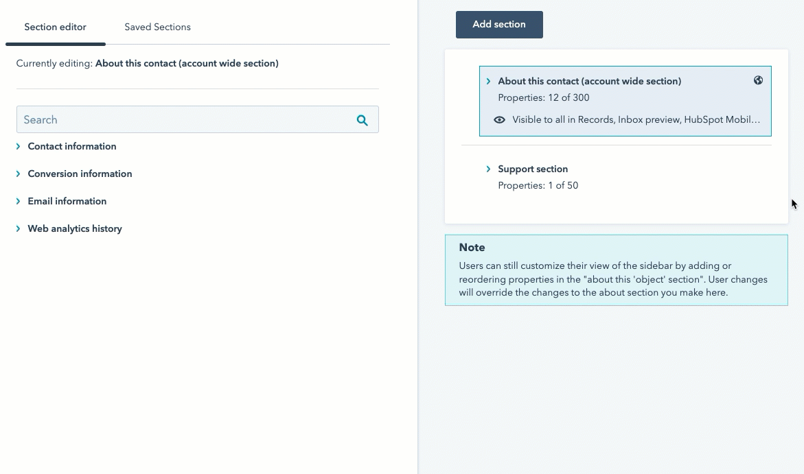Set up default properties sidebars